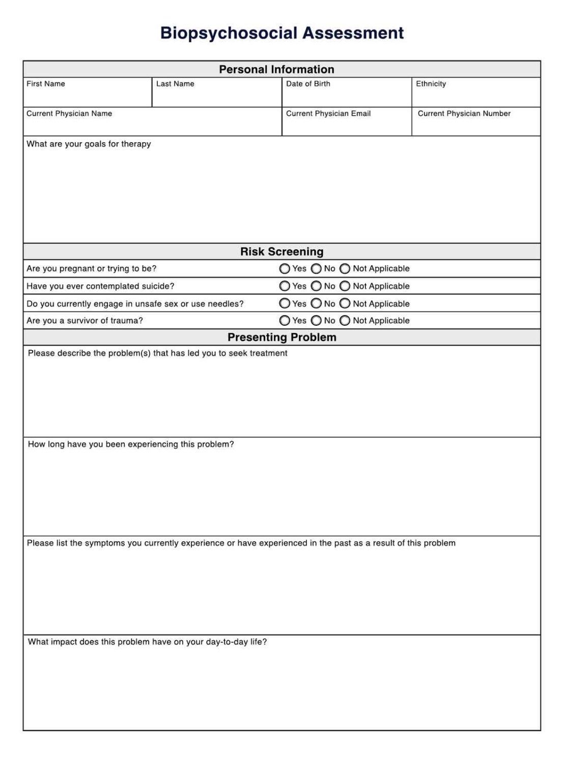 》Psychosocial Assessment Template (Word)