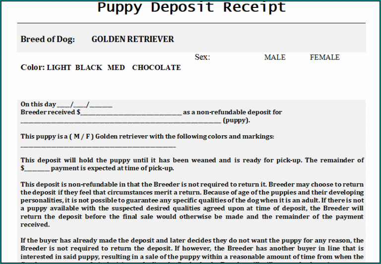 》Free Printable Puppy Deposit Receipt Template