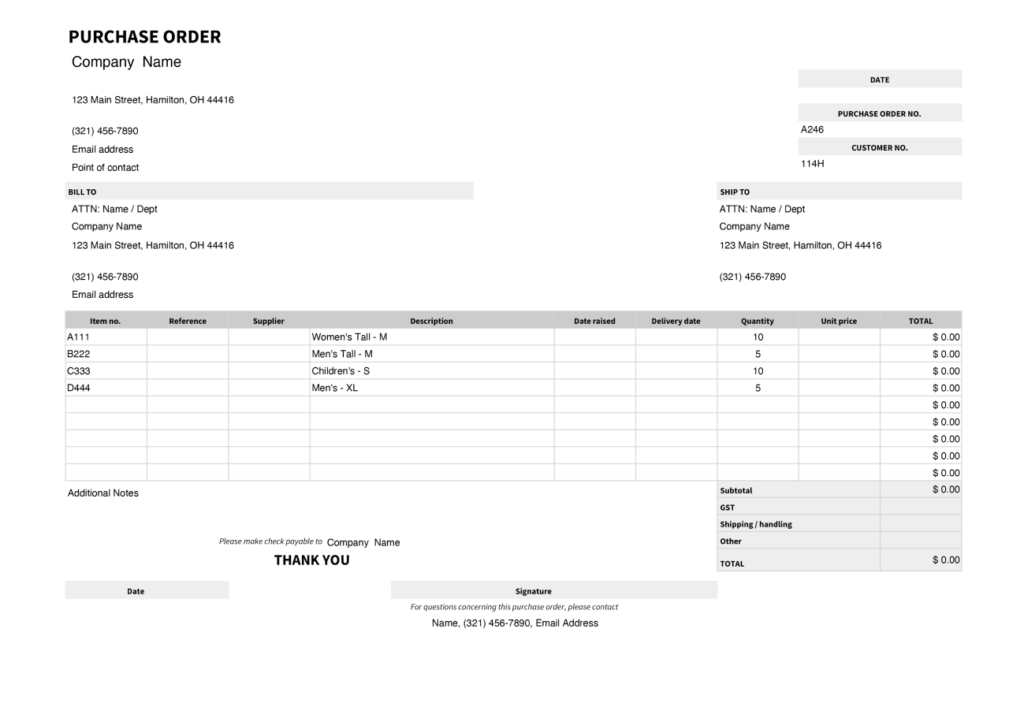 》Purchase Order Template (Word)