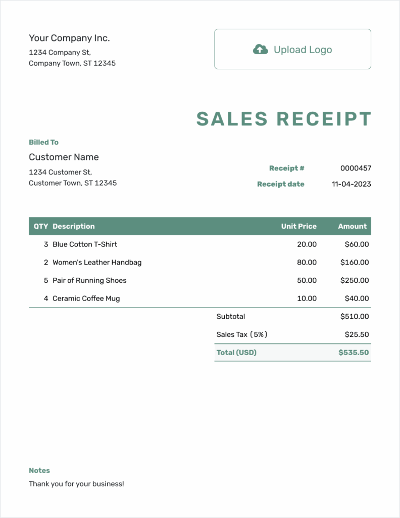 》Free Printable Purchase Receipt Template