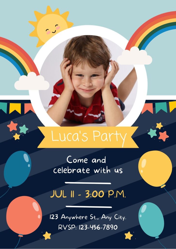 》Rainbow Theme Party Invitation Template