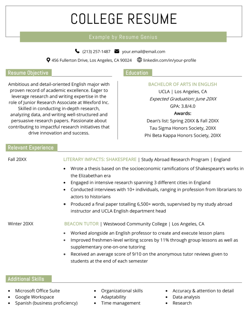  Recent College Graduate Resume Template