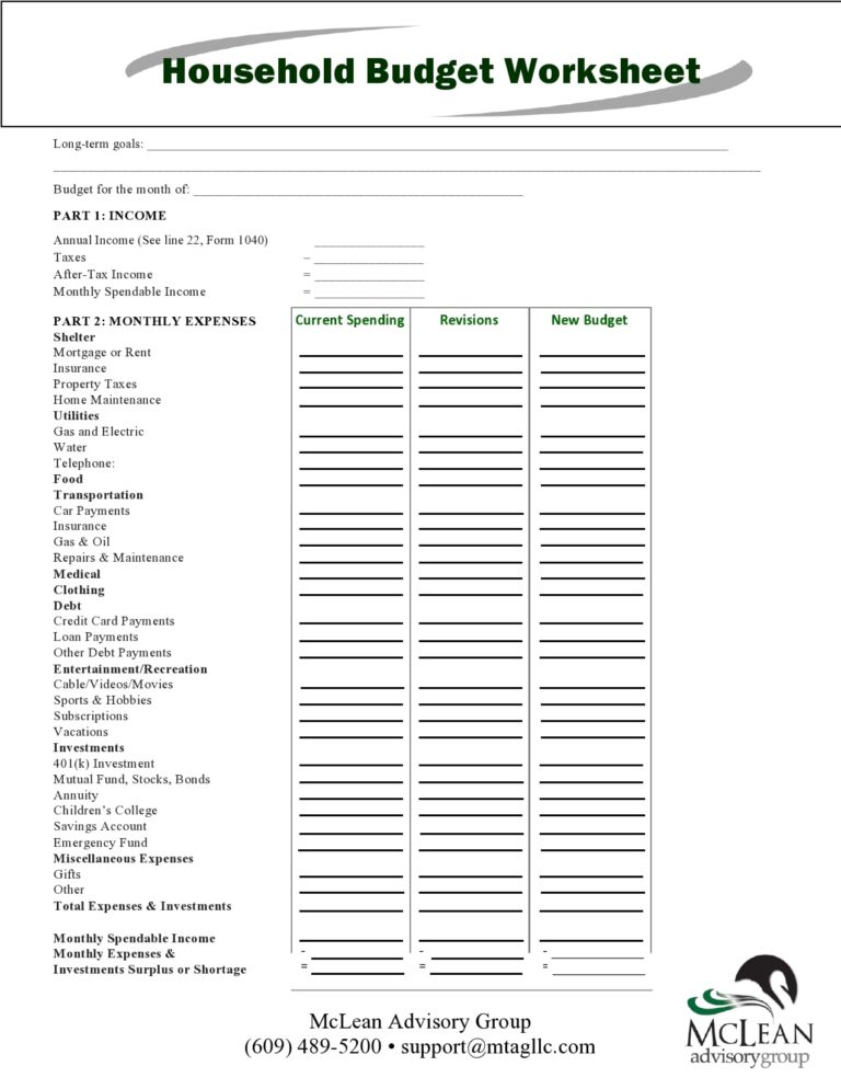 》Recreational Activity Budget Worksheet Template