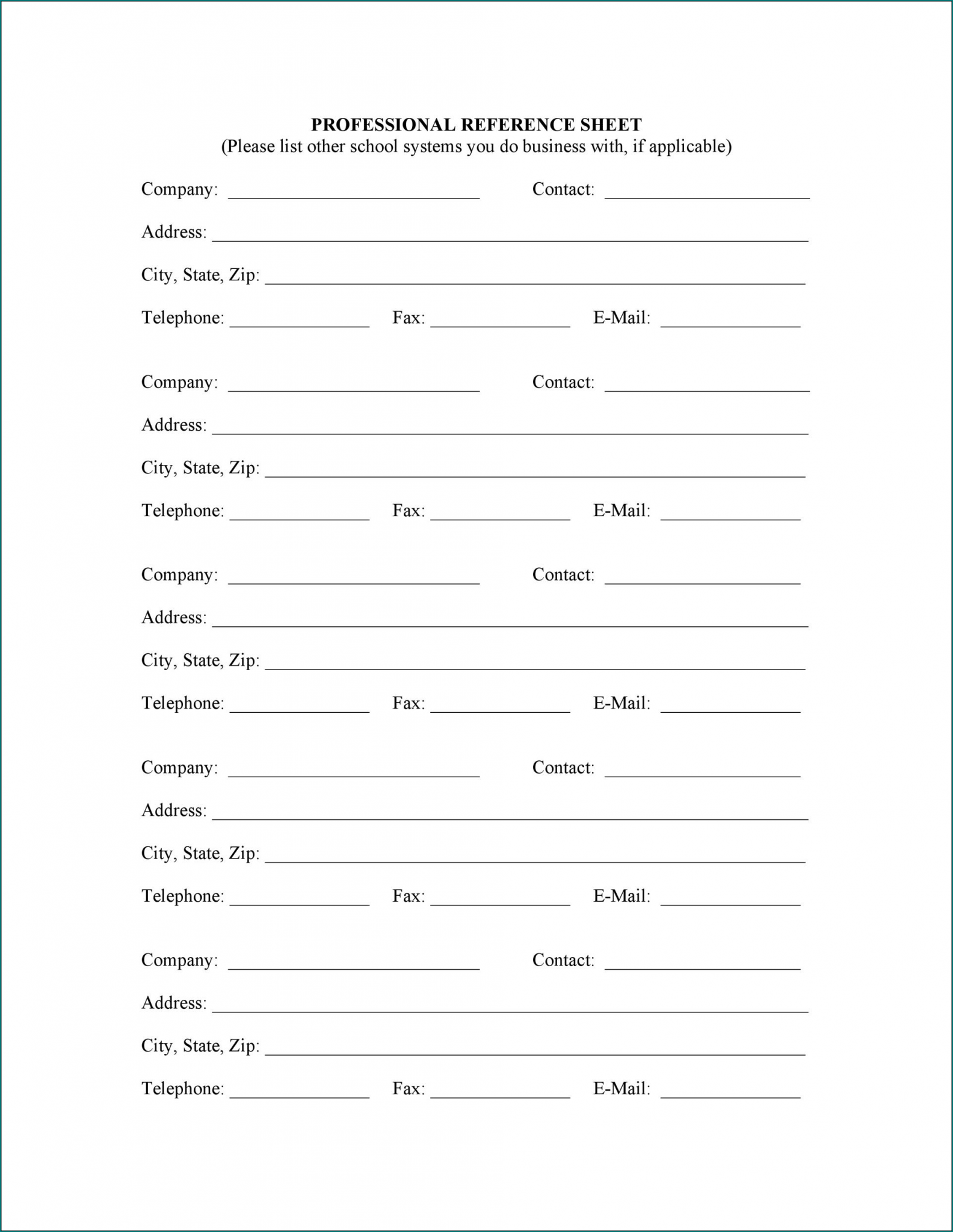 》Free Printable Reference List Template