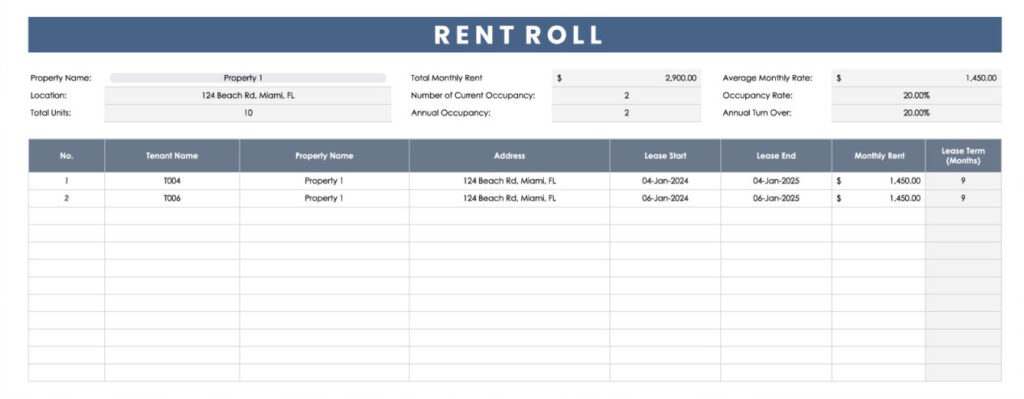》Free Printable Rent Roll Template