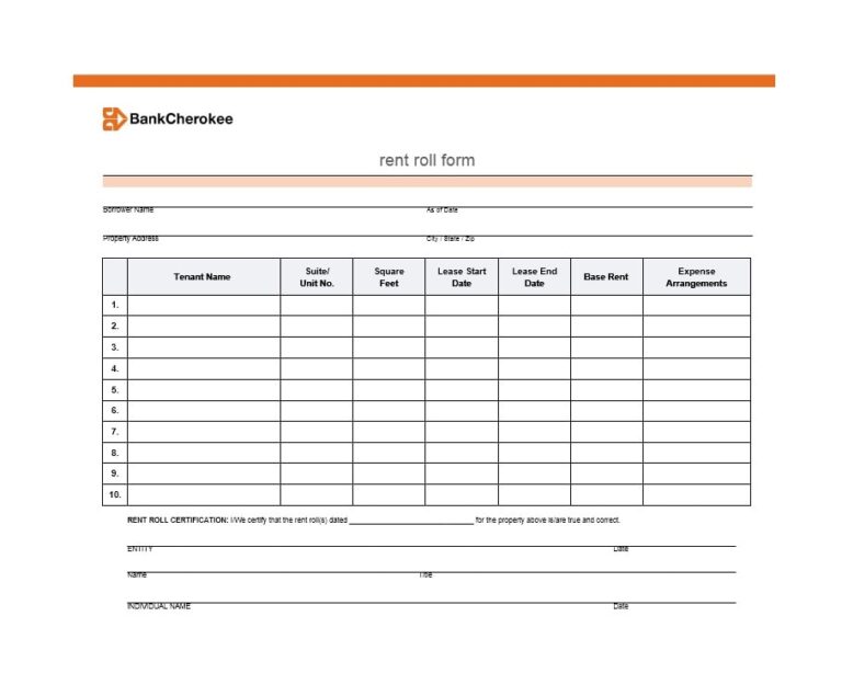 》Free Printable Rent Roll Template