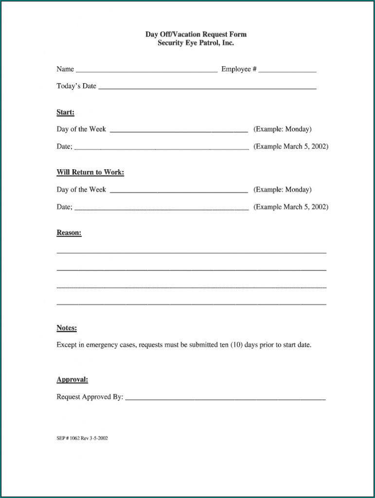 》Free Printable Request Day Off Form