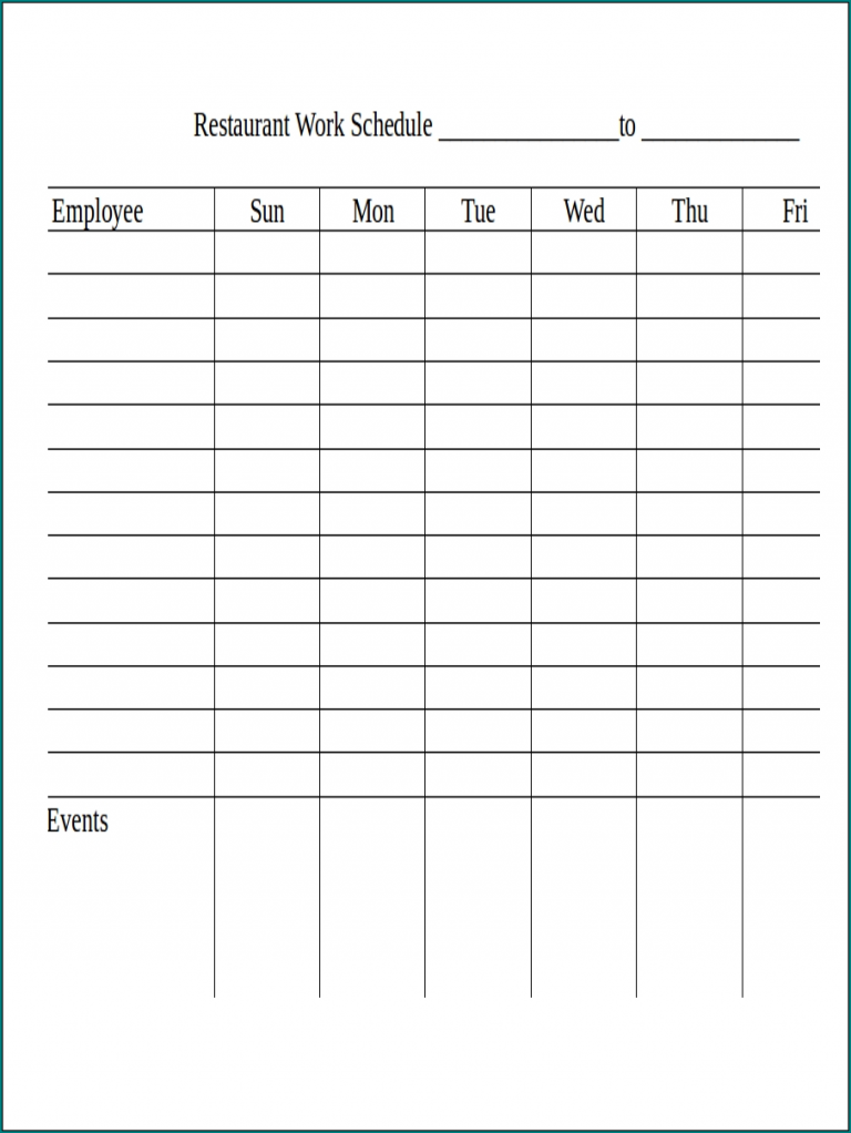 》Free Printable Restaurant Schedule Template