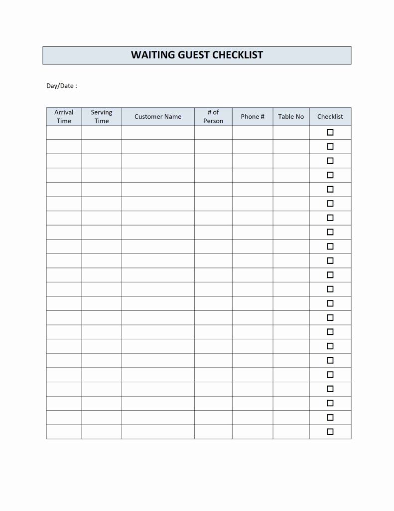 》Printable Restaurant Waiting List Template
