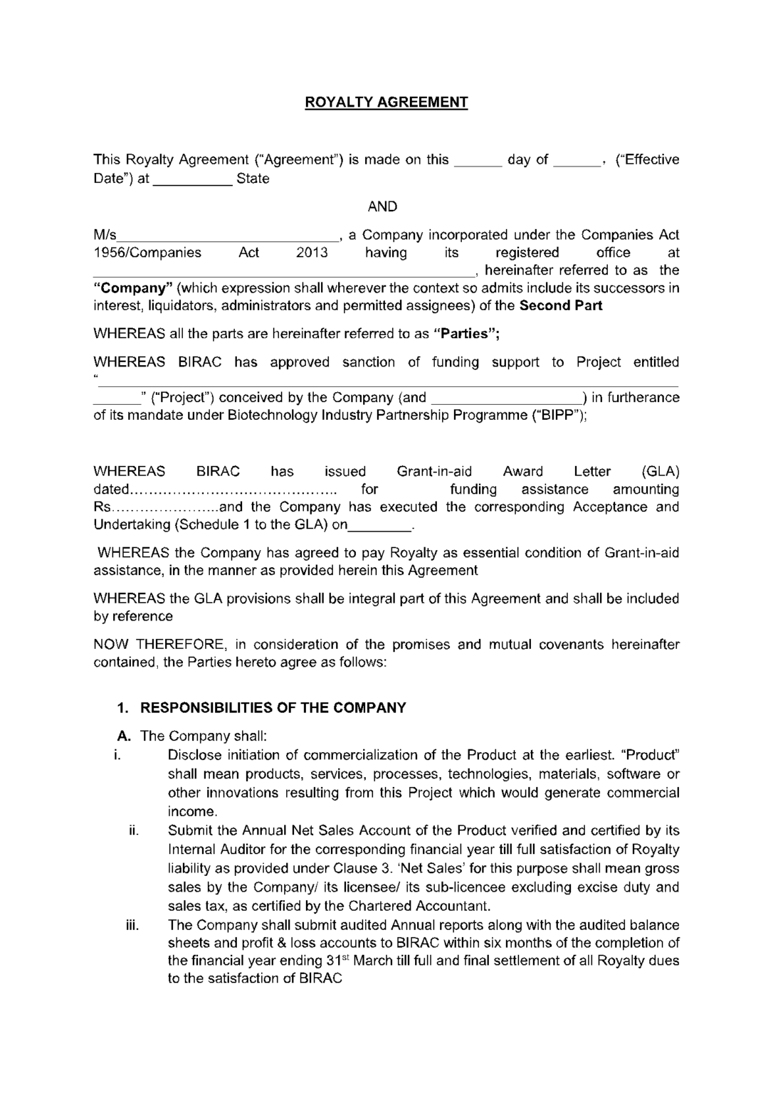 》Royalty Agreement Template (Word)