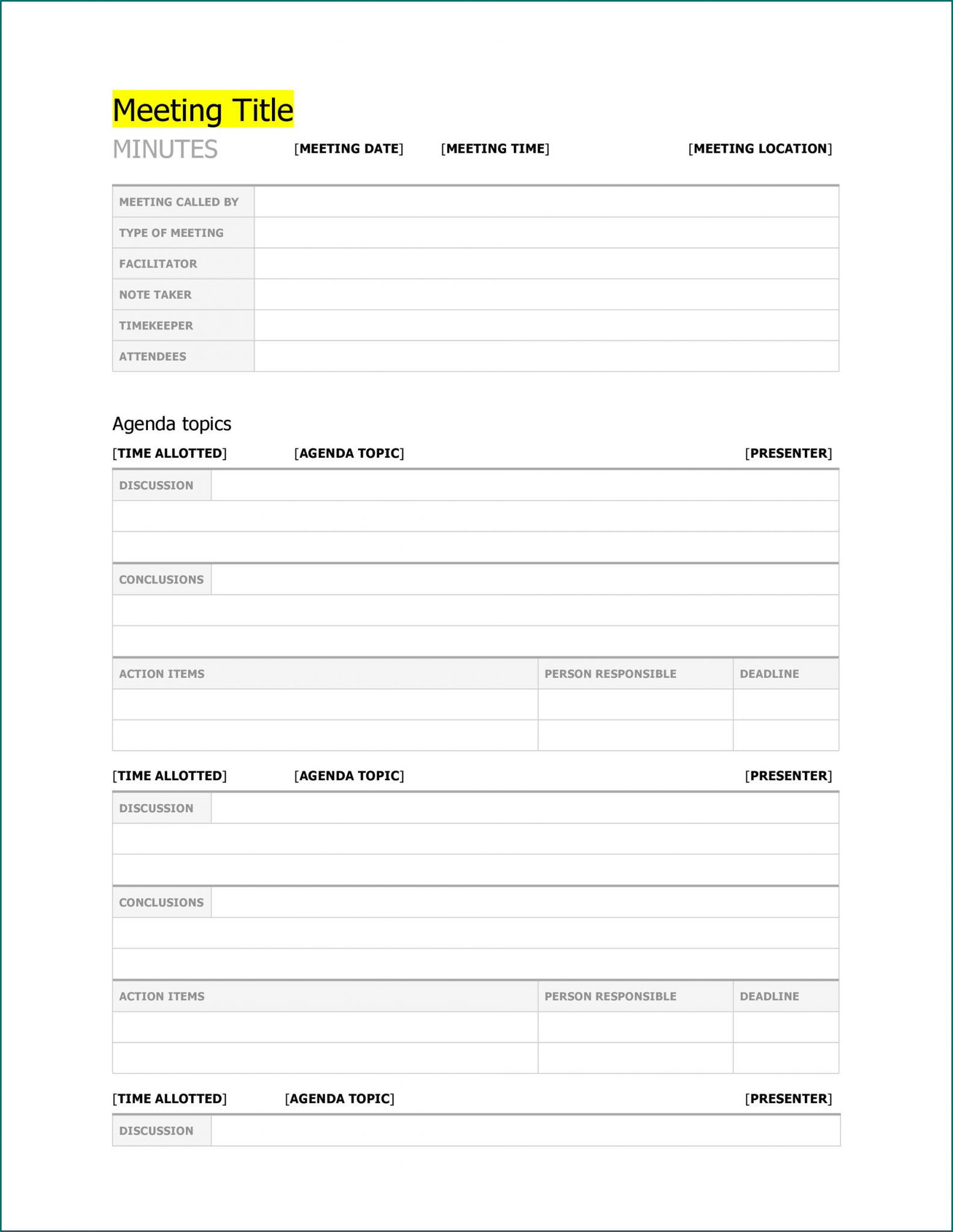 》Free Printable Best Meeting Minutes Template