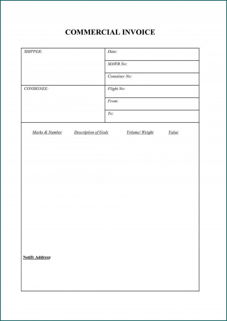 》Free Printable Commercial Invoice Template