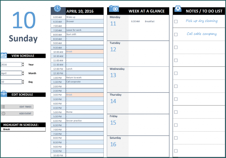 》Free Printab Daily Work Schedule Templatele