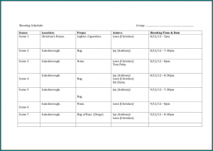 Sample of Filming Schedule Template | Bogiolo