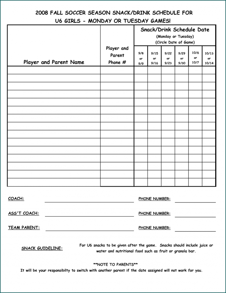 》Free Printable Game Schedule Template