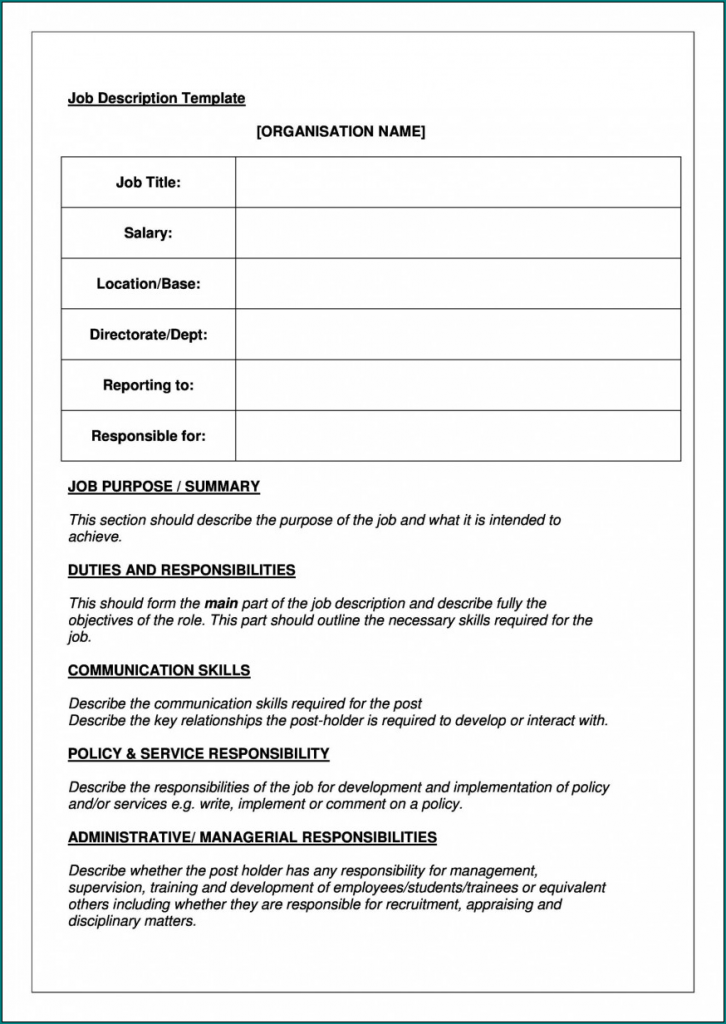 》Free Printable Job Description Template Word