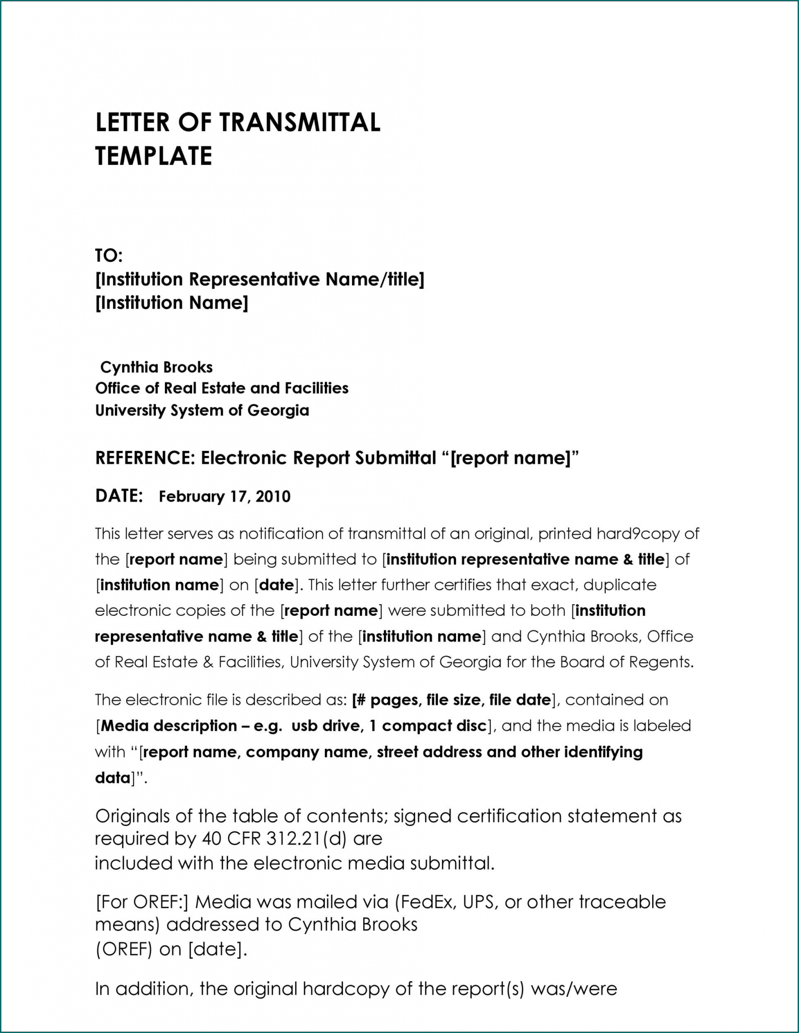 》Free Printable Letter Of Transmittal
