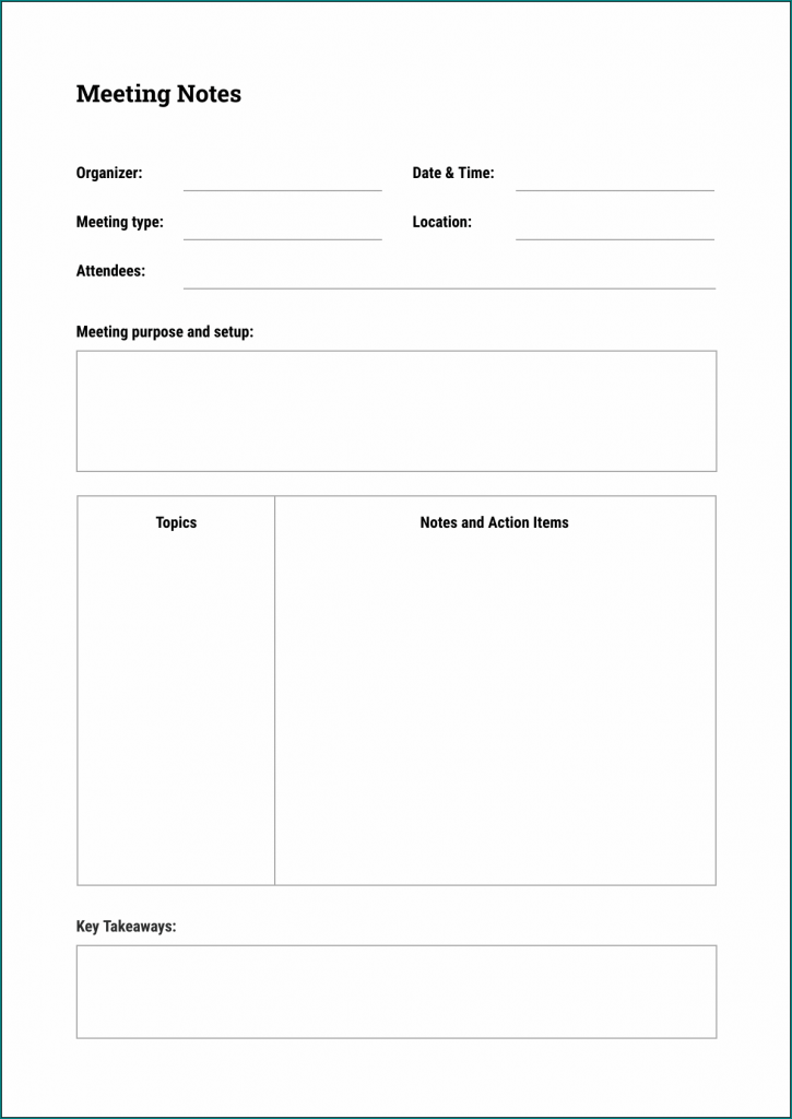 》Free Printable Meeting Notes Template