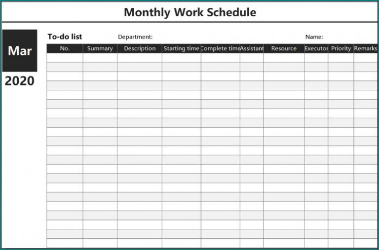 》Free Printable Monthly Employee Schedule Template