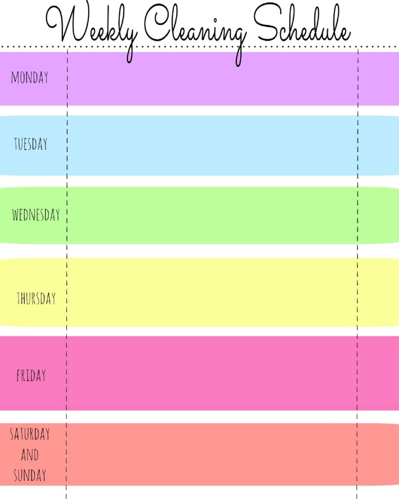Sample of Printable Weekly Cleaning Chart Template | Bogiolo