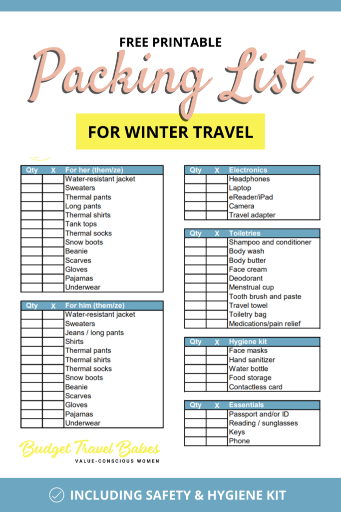 Sample of Printable Winter Travel Checklist Template | Bogiolo