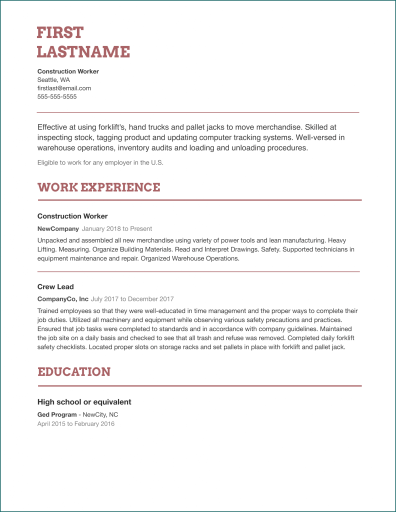 》Free Printable Professional Resume Template
