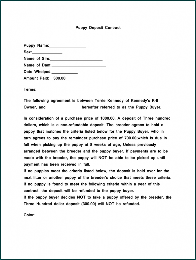 》Free Printable Puppy Deposit Receipt Template