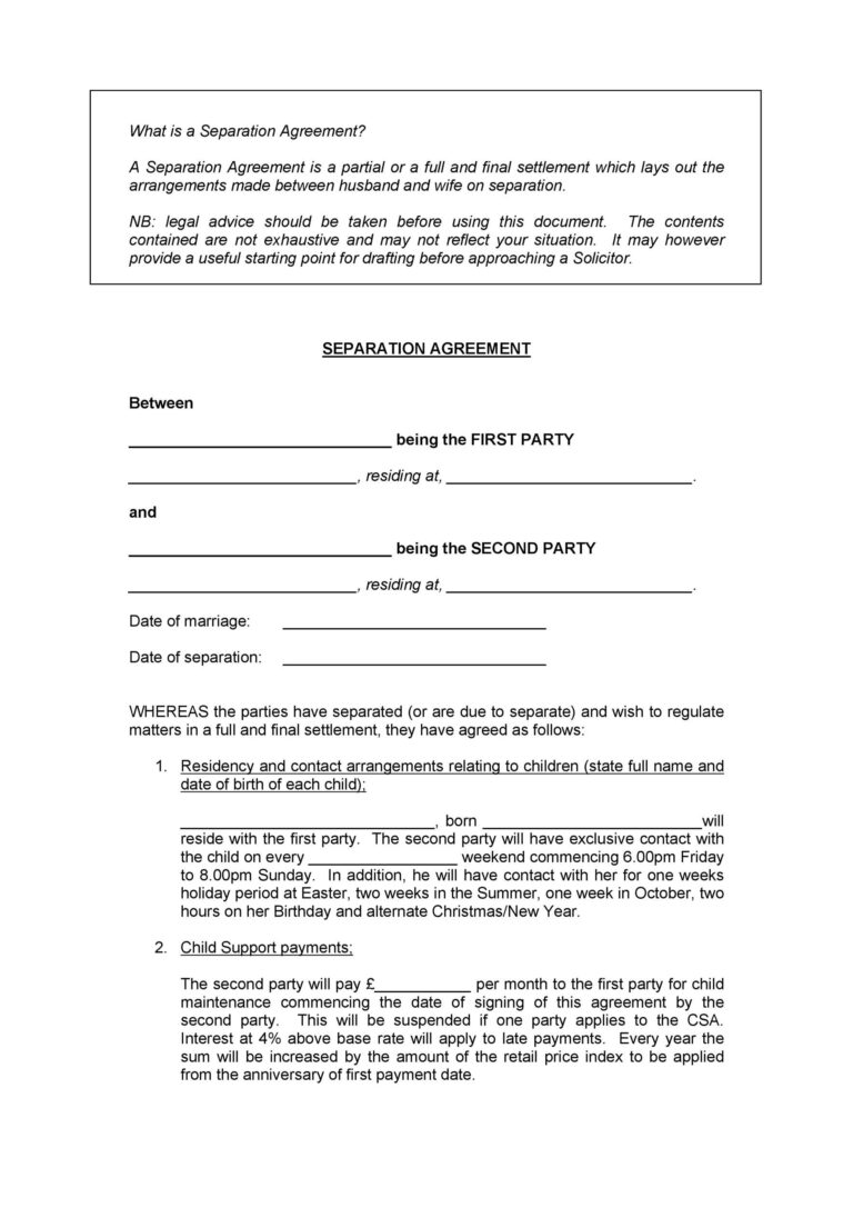 》Separation Agreement Template (Word)