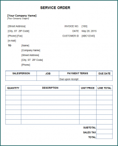 》Free Printable Service Order Template