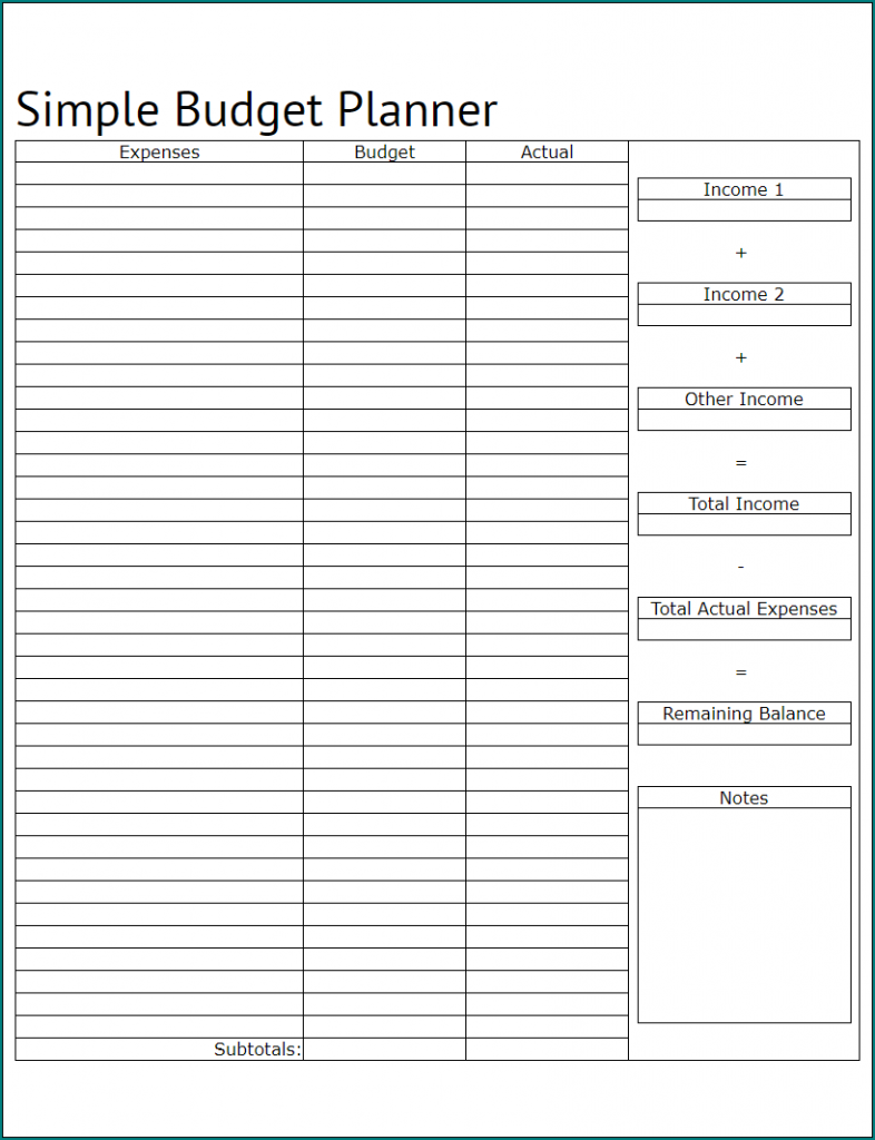 》Free Printable Simple Budget Template