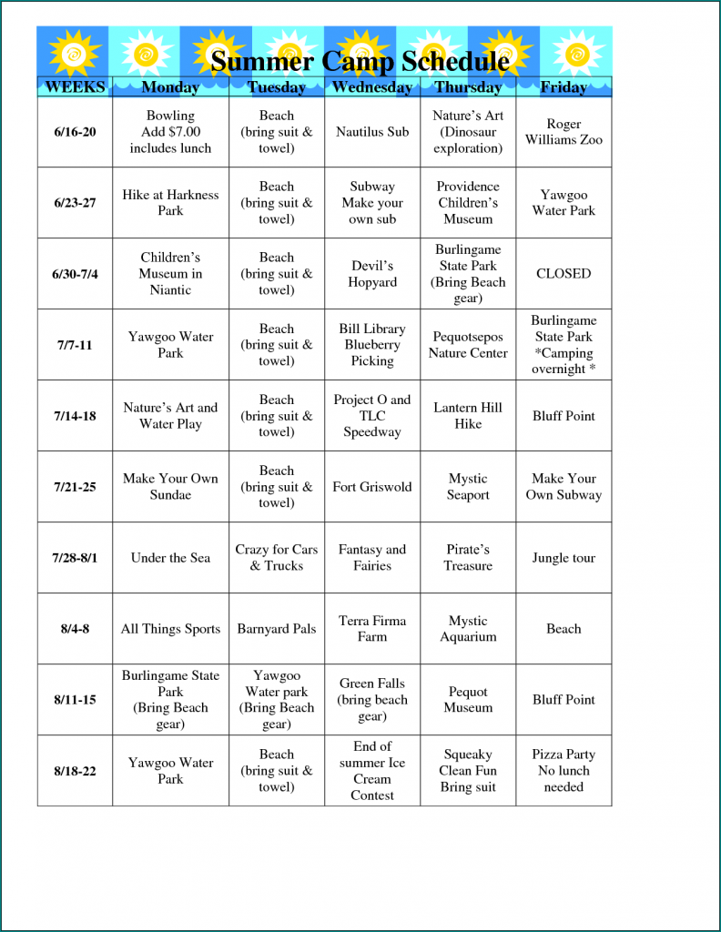 》Free Printable Summer Daily Schedule Template