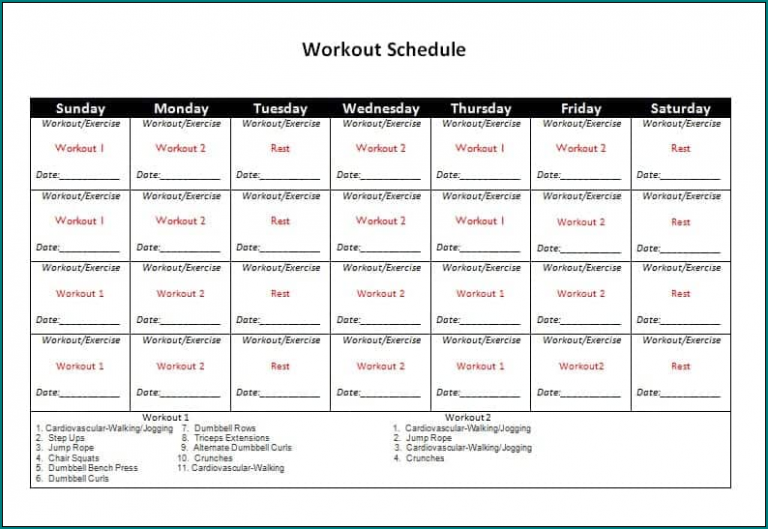 》Free Printable Workout Schedule Template