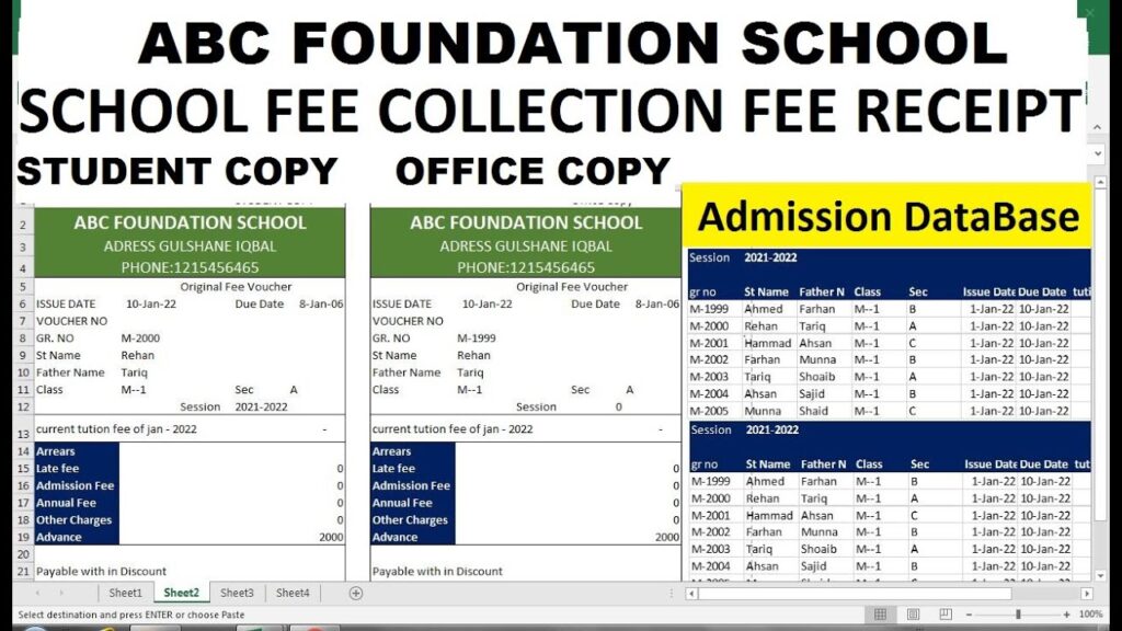 》School Fee Book Format Template (Excel)