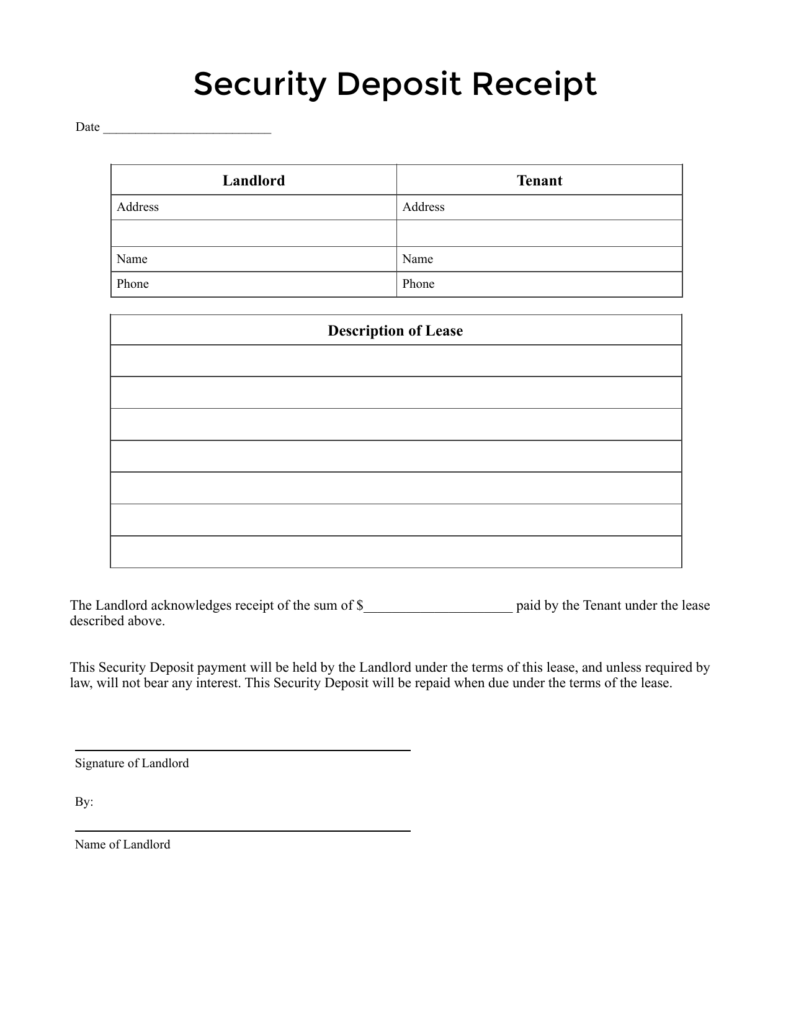 》Printable Security Deposit Receipt Template