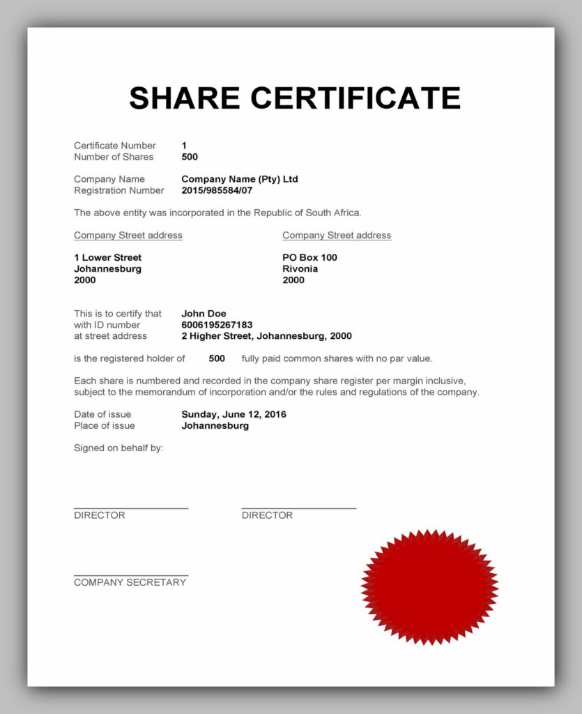 》Shareholder’s Stock Certificate Template