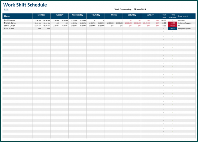 》Free Printable Shift Schedule Template | Bogiolo