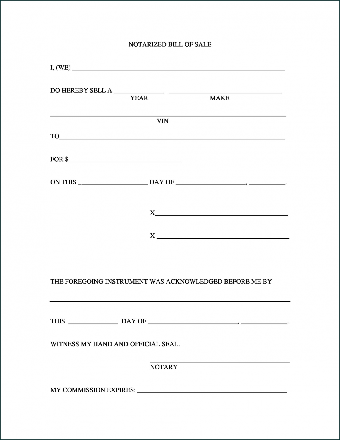 》Free Printable Simple Bill Of Sale Template