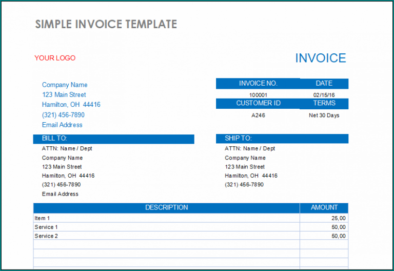 》Free Printable Simple Invoice Template