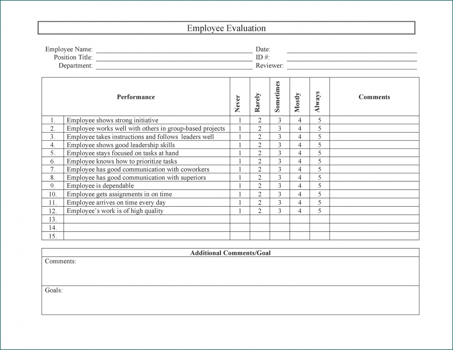 》Free Printable Staff Evaluation Form