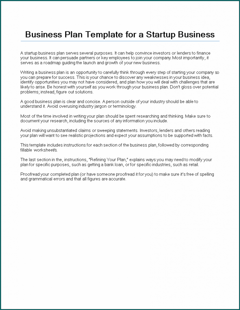 》Free Printable Startup Business Plan Template