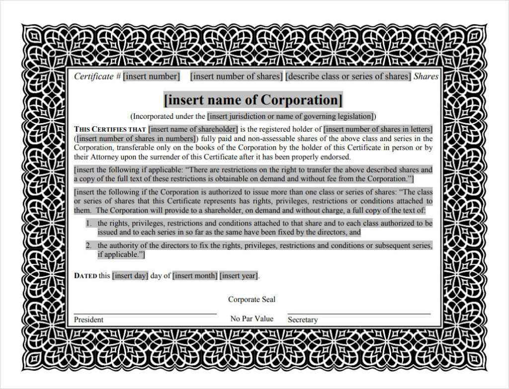 》Free Printable Stock Certificate Template