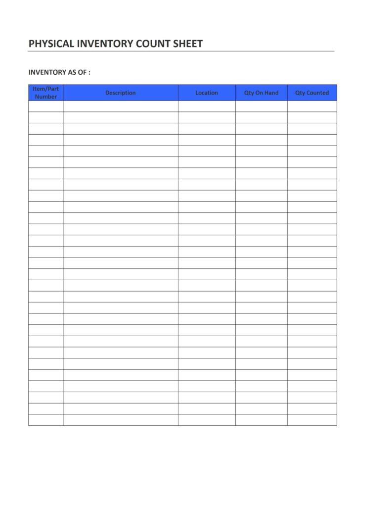 Stock Count Sheet Template Example | Bogiolo