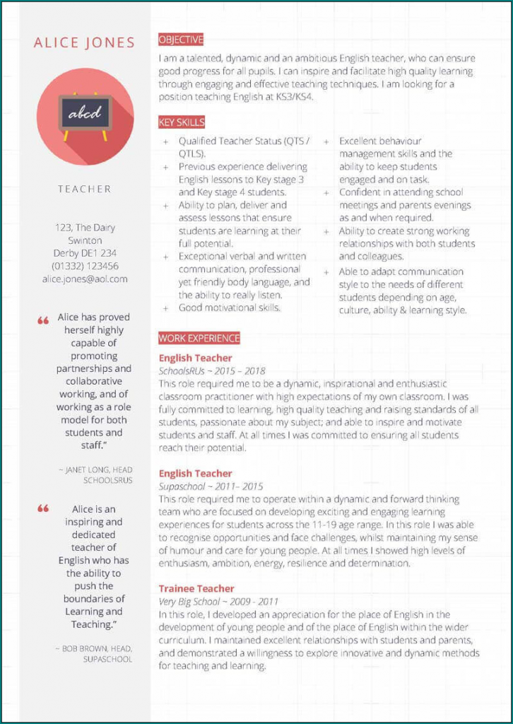 》Free Printable Teacher Resume Template