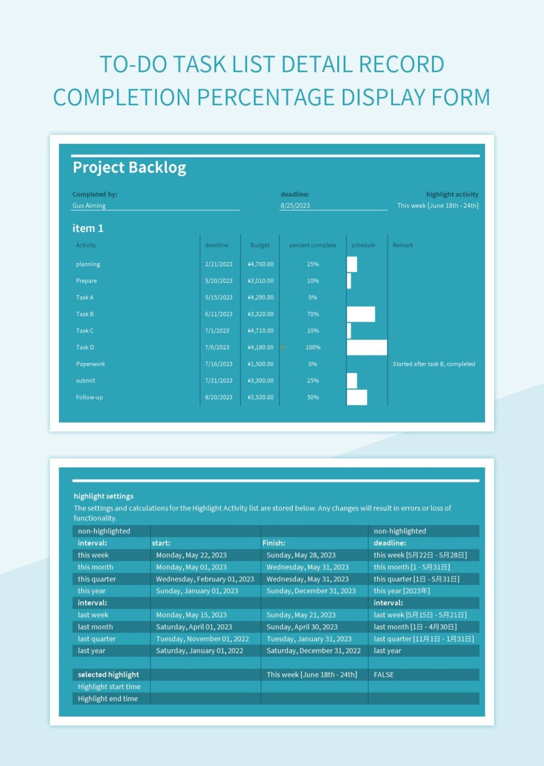 》To-do List With Percentage Completion
