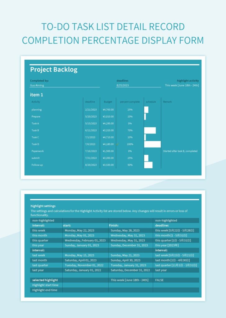 》To-do List With Percentage Completion