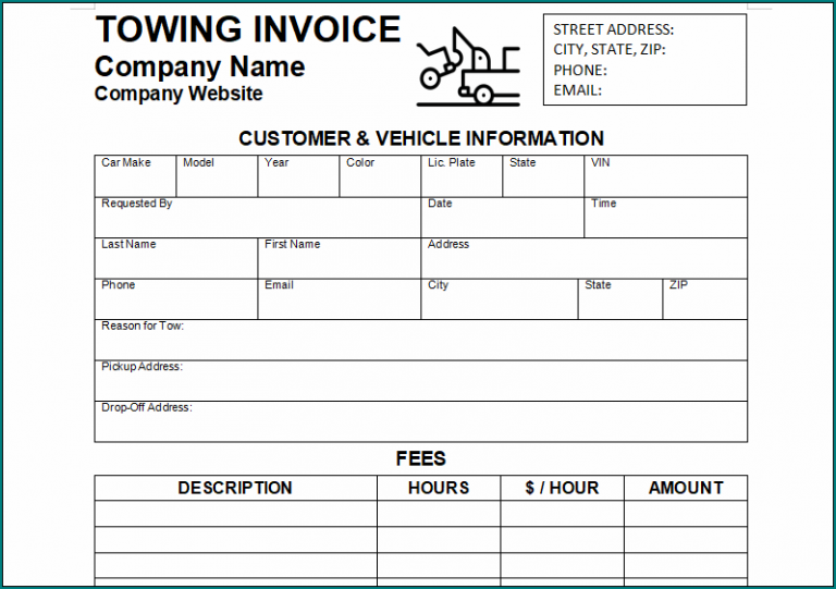 》Free Printable Towing Receipt Template
