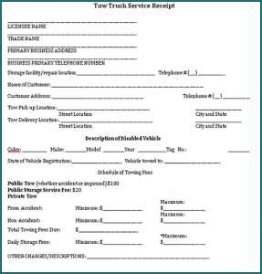 》Free Printable Towing Receipt Template