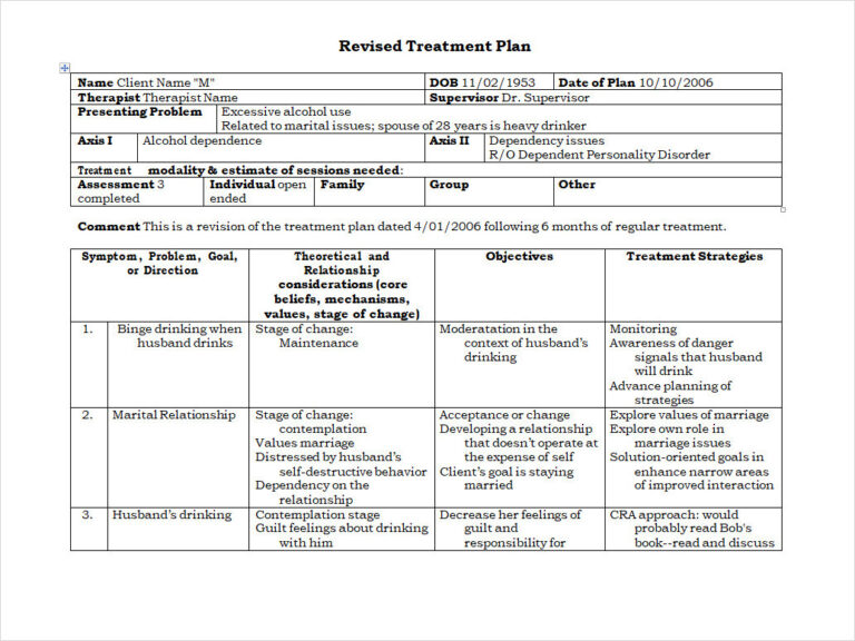 》Printable Treatment Plan Template