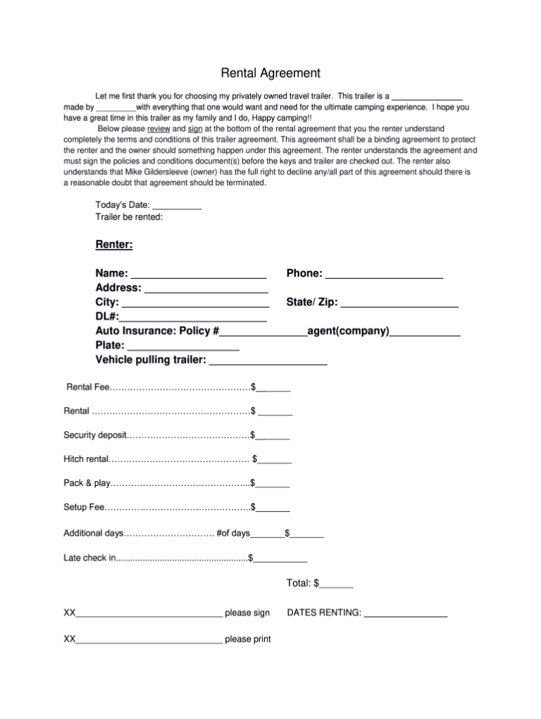 》Utility Trailer Rental Agreement Template