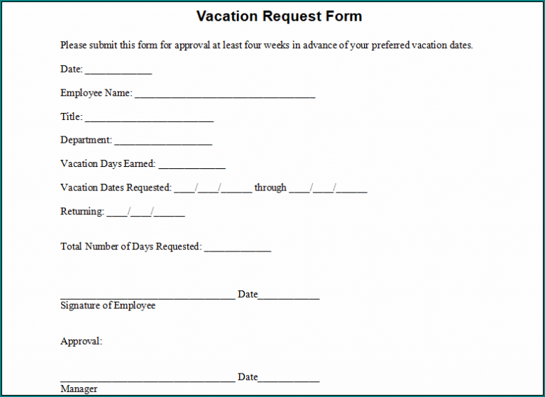 》Free Printable Vacation Request Form